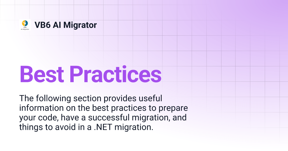 Best Practices | VBUC Documentation | Mobilize.Net
