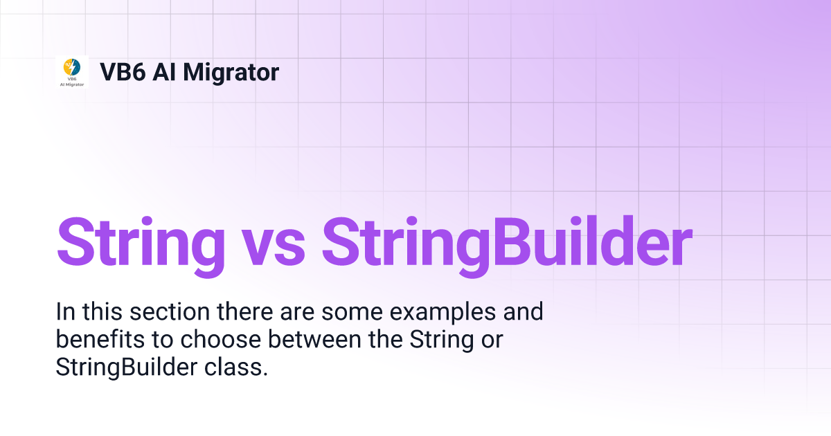 String vs StringBuilder | VBUC Documentation | Mobilize.Net
