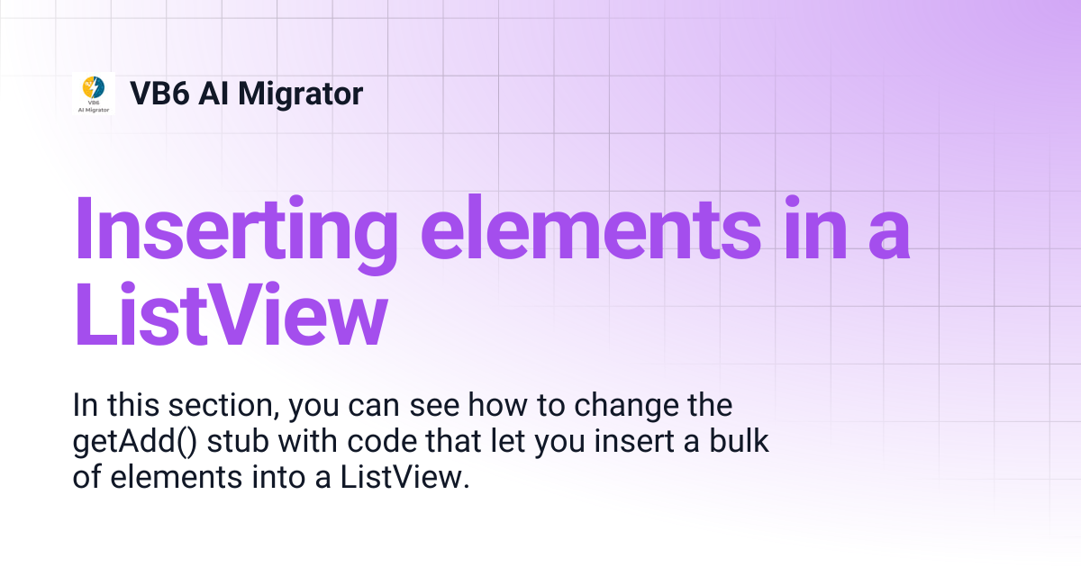 Inserting elements in a ListView | VB6 AI Migrator