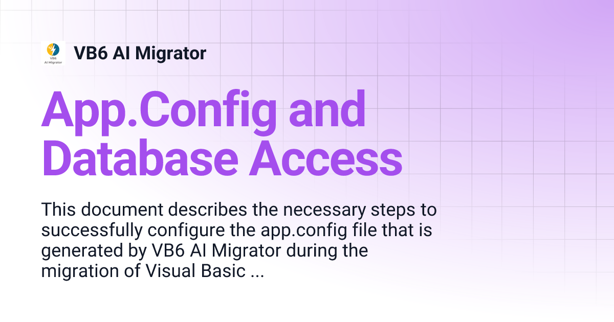App.Config and Database Access | VB6 AI Migrator